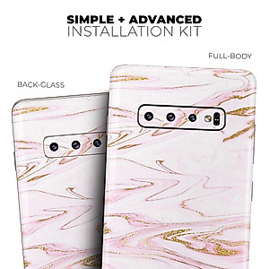 DesignSkinz Rose Pink Marble & Digital Gold Frosted Foil V15 Protective Vinyl Decal Wrap Skin Cover Compatible with The Samsung Galaxy S20 (Screen Trim & Back Glass Skin)