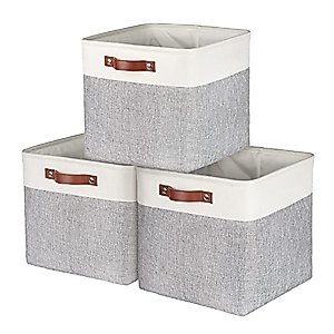 Kntiwiwo Cube Storage Bin Gray Cube Storage Bins for Closet Organizers and Storage Shelves Foldable Storage Cubes with Handles Set of 3，13”x13”x13”