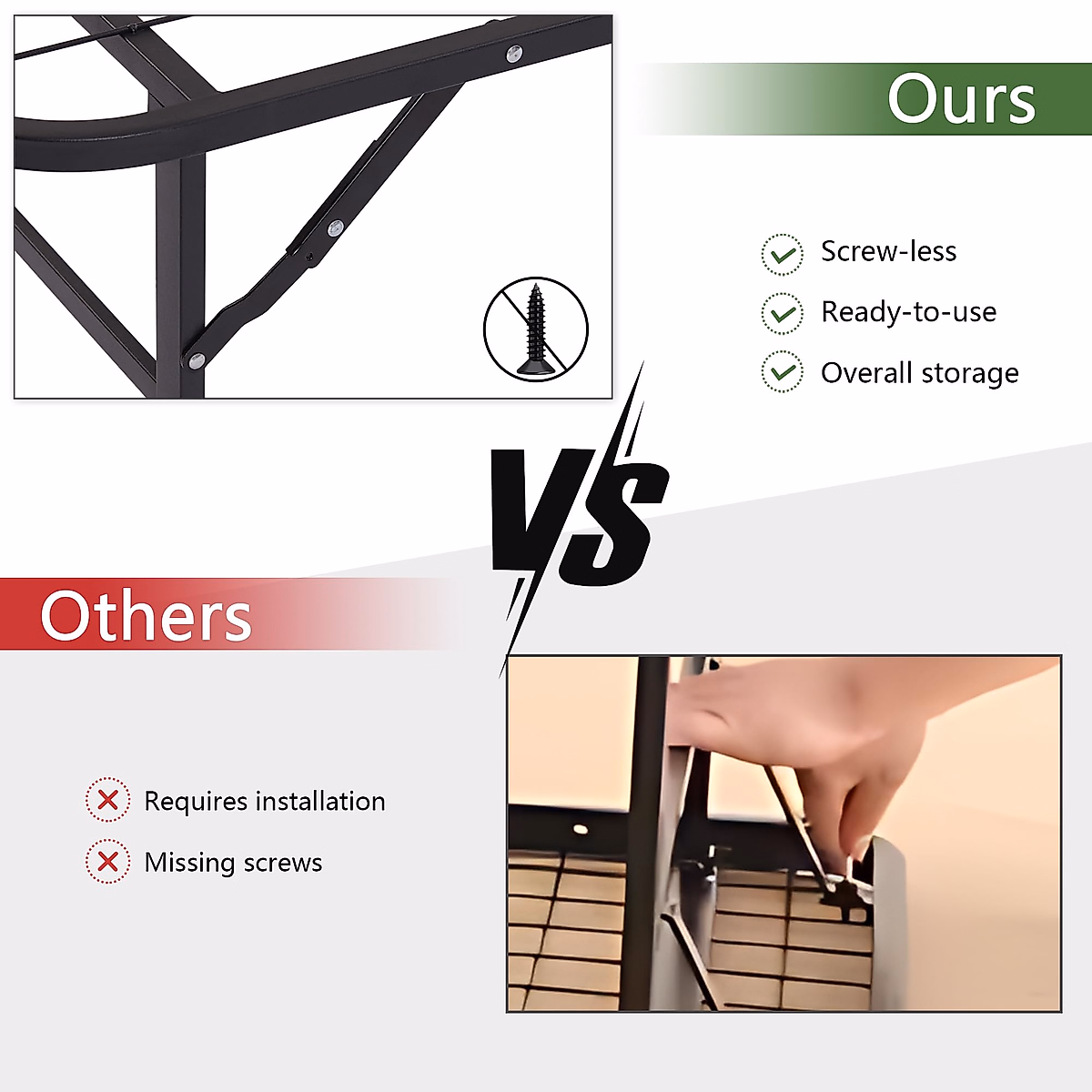 VECELO 14 Inch Foldable Metal Platform Bed Frame, Tool-Free Assembly/Box Spring Replacement/Quiet Noise Free-King, Black