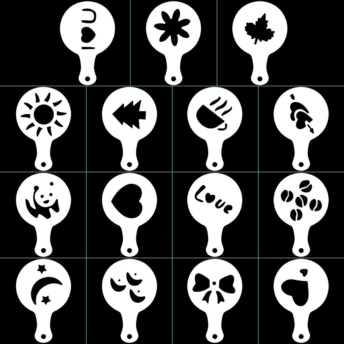 2 Stainless Steel Powder Shakers, SENHAI Mesh Shaker Powder Cans for Coffee Cocoa Cinnamon Powder with Lid, with 16 pcs Printing Molds Stencils