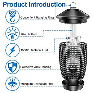 PALONE Bug Zapper 20W 4500V for Outdoor and Indoor High Powered Electric Mosquito Zappers Killer, Insect Fly Trap for Home Backyard Patio