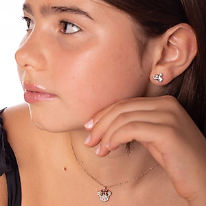 Disney Jewelry, Minnie Mouse Cubic Zirconia Pendant Necklace, Silver Plated, Pink Plated, 16+2" Extender