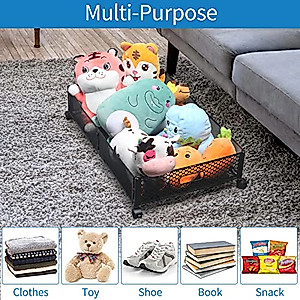 punemi Under Bed Storage with Wheels & Removable Bags, 2 Pcs Underbed Storage Containers Rolling Drawers with Handle, Metal Under Bed Shoe Organizers for Clothes Toys, Tool-free Assembly -Black