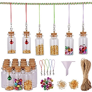 maxmau 25pcs Small Glass Bottles with Cork Stoppers DIY Art Craft Storage 10ml Mini Glass Vials,Tiny Jars for Wedding Party Favors Home Decoration with Connection Accessories Twine Bell