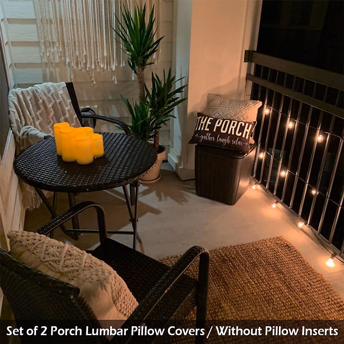 JOJOGOGO Welcome to Our Porch Pillows Black Farmhouse Outdoor Lumbar Pillow Covers 12x20 Waterproof Set of 2 Front & Back Porch Decor Rustic Throw Pillows for Garden Deck Patio Furniture (No Inserts)