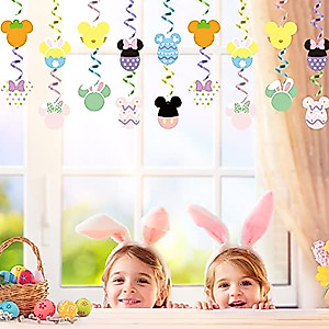 Eartim 30Pcs Easter Mouse Inspired Swirls Hanging Decorations, Mouse Head Hanging Swirls Whirl Foil Ceiling Streamers for Spring Holiday Easter Party Decor Mouse Theme Birthday Party Favor Supplies