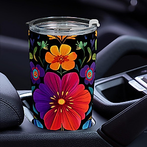 QWEUIOP 20oz Insulated Travel Coffee Mug Colorful Mexican Bird Flower Pattern Stainless Steel Tumbler with Lid Double Wall Vacuum Coffee Cup For Hot and Cold Drinks14111