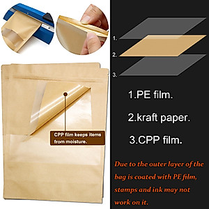 Blisstime Stand Up Pouch Bags, 50 Pack Kraft Paper Zip Lock Pouches with Matte Window and Tear Notch Resealable Bags for Small Business Home Use (4.7" X 7.9")