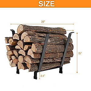 GREEN PARTY Firewood Rack 20 Inch Indoor/Outdoor Firewood Holder, Log Rack Wood Holder for Fireplace, Kindling Wood Storage and Wood Stove Accessories(Black)