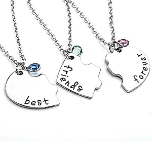 Top Plaza Best Friends Forever and Ever Necklaces for 3 BFF Heart Puzzle Matching Alloy Pendant Necklaces Set Friendship Jewelry for Sisters (Silver)