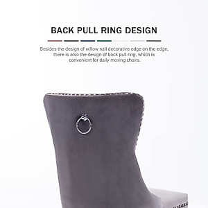 Kiztir Velvet Dining Chairs Set of 4, Upholstered Dining Chairs with Ring Pull Trim and Button Back, Luxury Tufted Dining Chair for Living Room, Bedroom, Kitchen (Gray)