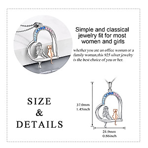 LUHE Cat Necklace Gifts 925 Sterling Silver Cat Heart Pendant Necklace Jewelry for Women