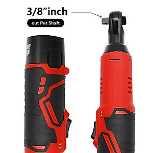 Hoypeyfiy 3/8" Cordless Electric Ratchet Wrench, 12V 40Ft-lbs Power Ratchet Tool Kit with 400RPM, 2 Packs 2.0Ah Lithium-Ion Batteries, 10 Sockets, LED Light