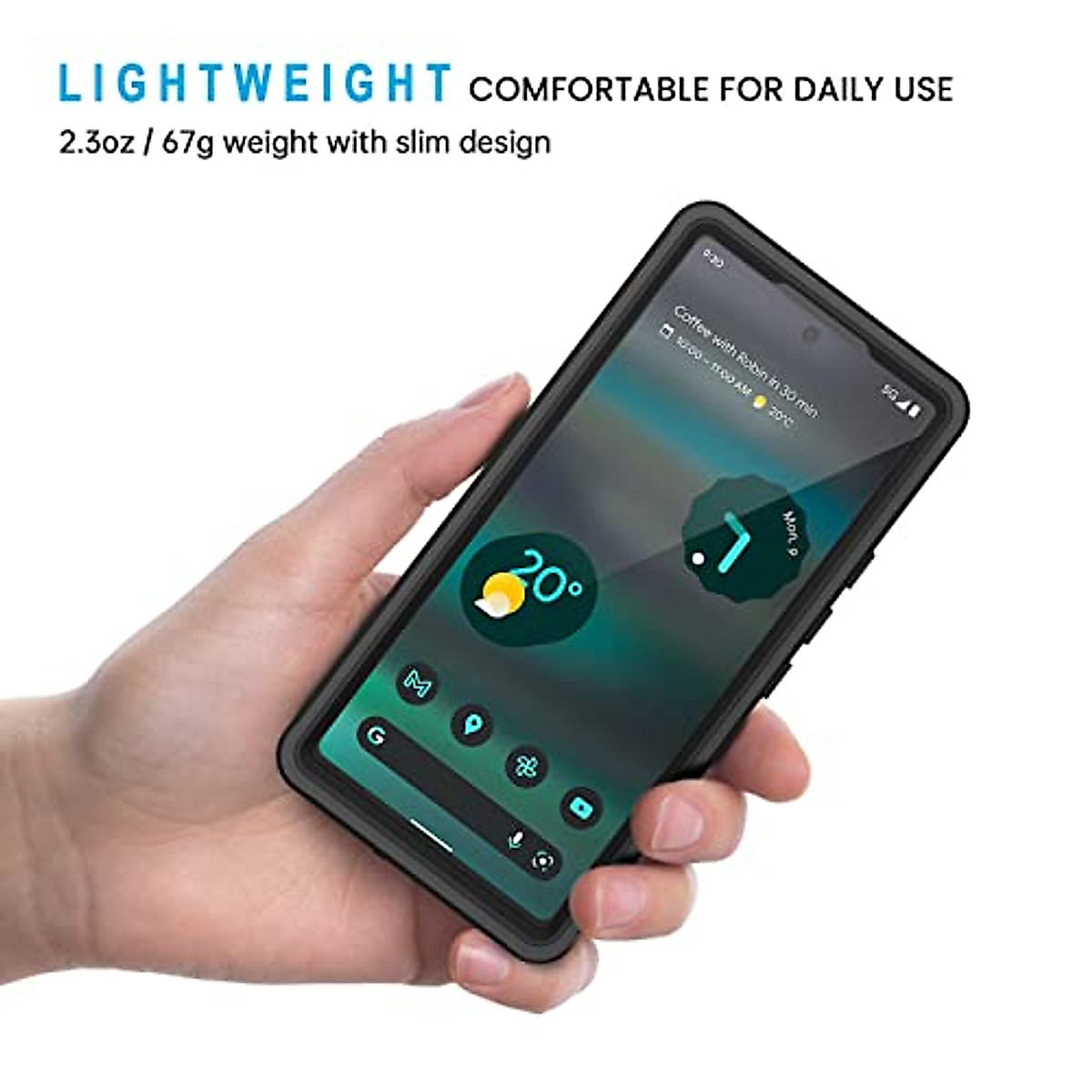 Lanhiem Pixel 6a Case, IP68 Waterproof Dustproof Shockproof Case with Built-in Screen Protector, Full Body Rugged Protective Cover for Google Pixel 6a 5G, Black/Clear