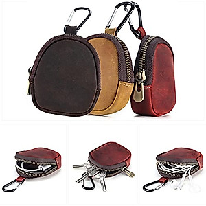 Tomcrazy Coins Mini Backpack Bag Genuine Leather Carrying Case for AirPods Pro 2 1 3, Galaxy Buds, Sony LinkBuds S WF-L900 WF-1000XM4 Cover, Car Keys, Access Card Keychain (Coffee)