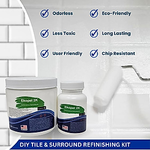 Ekopel Roll On Bathtub Refinishing Kit - Made in The USA - Odorless Tub and Tile Reglazing - 20X Thicker Than All Other Refinishing Kits (No Tools) - Gloss White