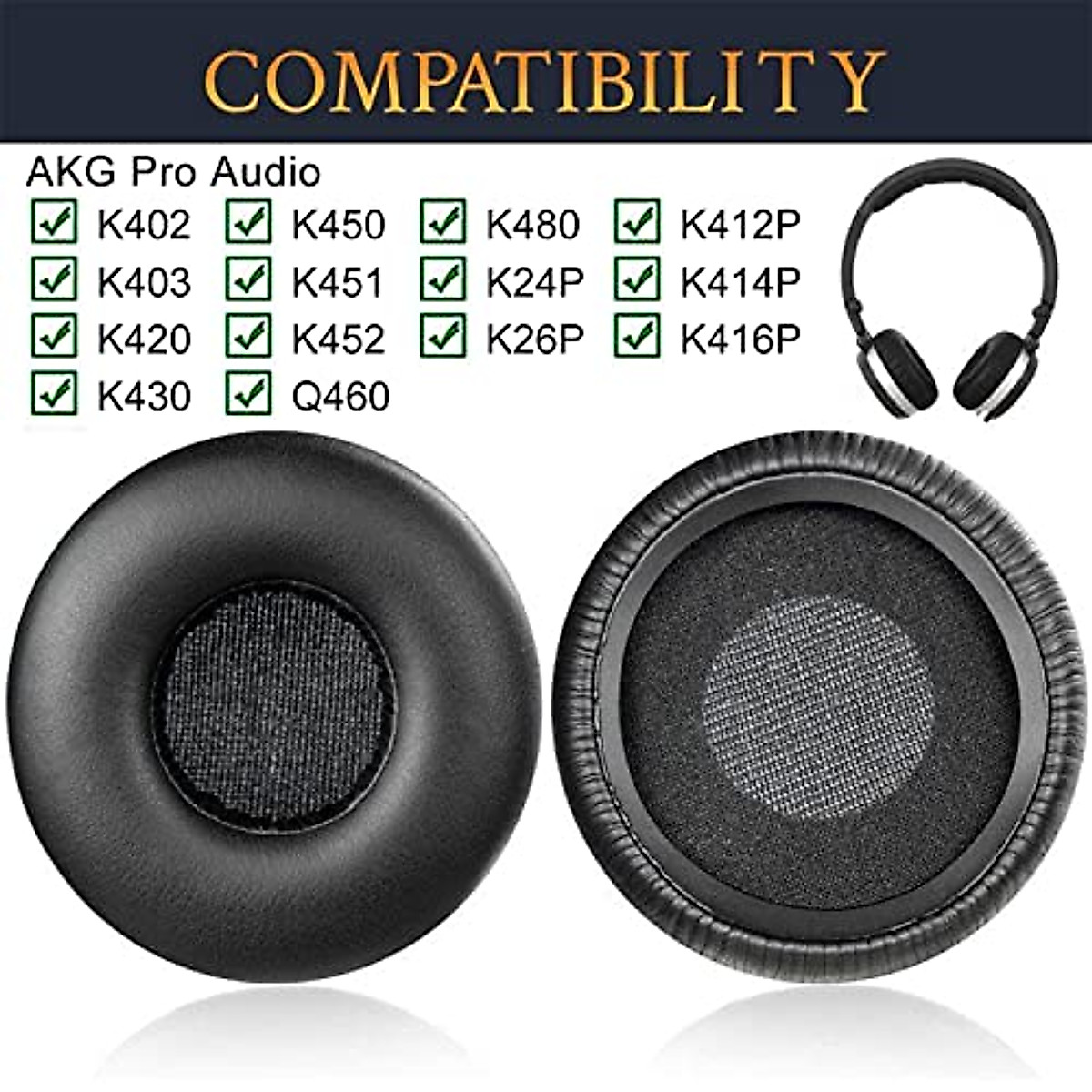SOULWIT Earpads Replacement for AKG Pro Audio K402/K403/K420/K430/K450/K451/K452/Q460/K480 Headphones, Ear Pads Cushions for K24P/K26P/K412P/K414P/K416P, with High-Density Noise Isolation Foam
