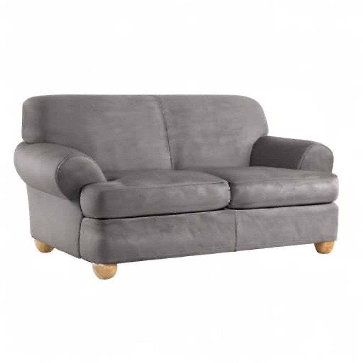 Sure Fit Ultimate Heavyweight Stretch Suede Individual 2 Piece T-Cushion Loveseat Slipcover - Slate Gray