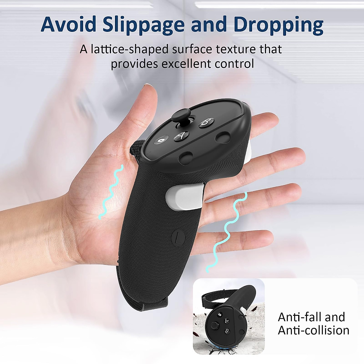 AMBISON Upgraded Controller Grips Cover for Oculus Meta Quest 3S/3 Accessories,with Adjustable Nylon Active Knuckle Straps&Battery Opening Protector,Anti Throw Relax Hands Enhance Holding (Black)