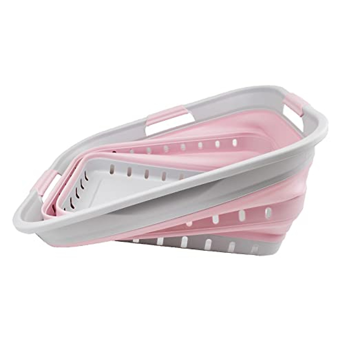 SAMMART 42L (11 gallon) Collapsible Plastic Laundry Basket - Foldable Pop Up Storage Container/Organizer - Portable Washing Tub - Space Saving Hamper/Basket (Grey/Pale Pink)