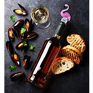 Cheers Flamingo Glass Wine Stopper – Elegant Vacuum Seal Reusable Zoo Animal Bird Wine Bottle Stopper – Airtight Leak Proof Bottle Topper Cork Plug – Cute Home Decor & Bar Tool Accessory Gift