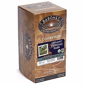 Baronet Coffee Organic ESE Espresso Pods - Espresso Roast , 7.2 Grams - Individually Wrapped for Freshness - Rich, Traditional Flavor - 18 Count (Pack of 3)