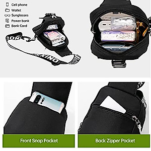 Long Keeper Small Sling Bag Crossbody Bag Men Lightweight Chest Backpack Shoulder Bags for Hiking Cycling Traveling Running (Black with White Letters Strap)