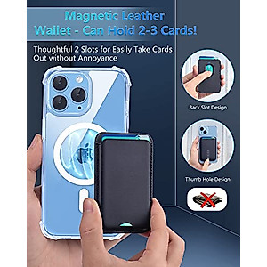 Dlinda 2-in-1 iPhone 14 Pro Case Magnetic Clear with Magnetic Leather Wallet Card Holder, Magsafe Wallet Case Cover, Yellow Resistant &MIL-Grade Drop Tested, Compatible with MagSafe -6.1'', Blue