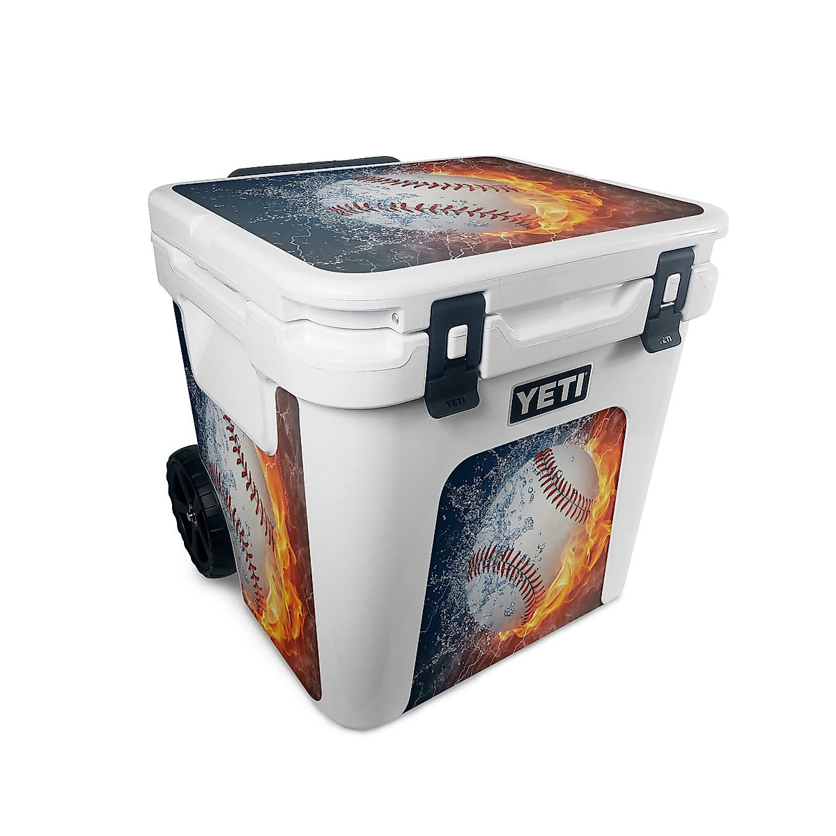 MightySkins Skin Compatible with Yeti Roadie 48 Wheeled Cooler - Baseball Fire | Protective, Durable, and Unique Vinyl Decal wrap Cover | Easy to Apply, Remove, and Change Styles | Made in The USA