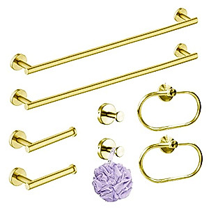 Chihod Bathroom Hardware Set: Brushed Gold Towel Bar - Stainless Steel Toilet Paper Holder - Oval Towel Ring - Robe Towel Hooks - Wall Mounted Towel Rack Set - 8 Pieces Bathroom Accessory Set