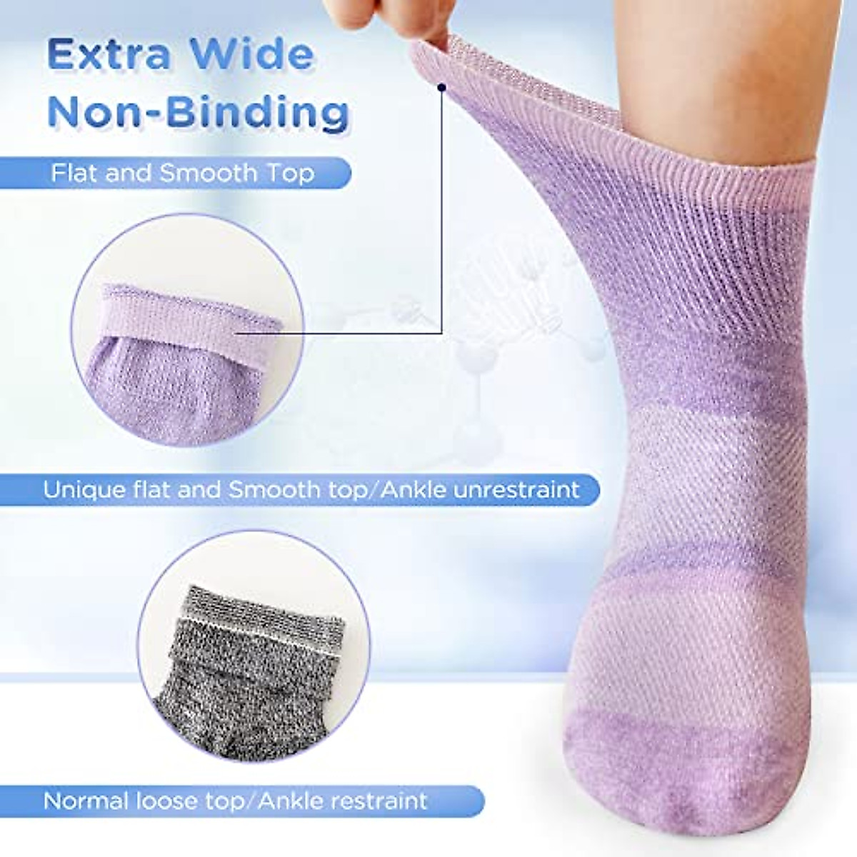 Bulinlulu Diabetic Socks Women&Men-6 Pairs Bamboo Non Binding Diabetic Ankle Socks,Extra Wide Socks Stretchy Loose Top Socks with Seamless Toe (Medium,Bright Clashing Colours)