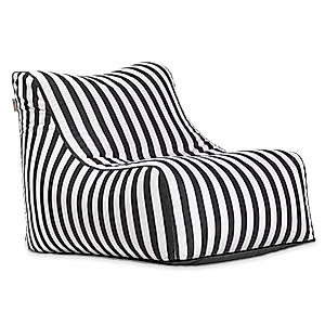 Jaxx Ponce Outdoor Bean Bag Chair - Weather Resistant Patio and Poolside Lounge Seating, Black & White Stripes