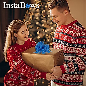 Insta Bows 8 Inch Big Bow for Bike Blue Lace & Ribbon Pull Bow Makes Large Bow Perfect for Really Giant Gift Wrapping Present Or Toy Car 3 Instant Bows for Big Christmas Gifts