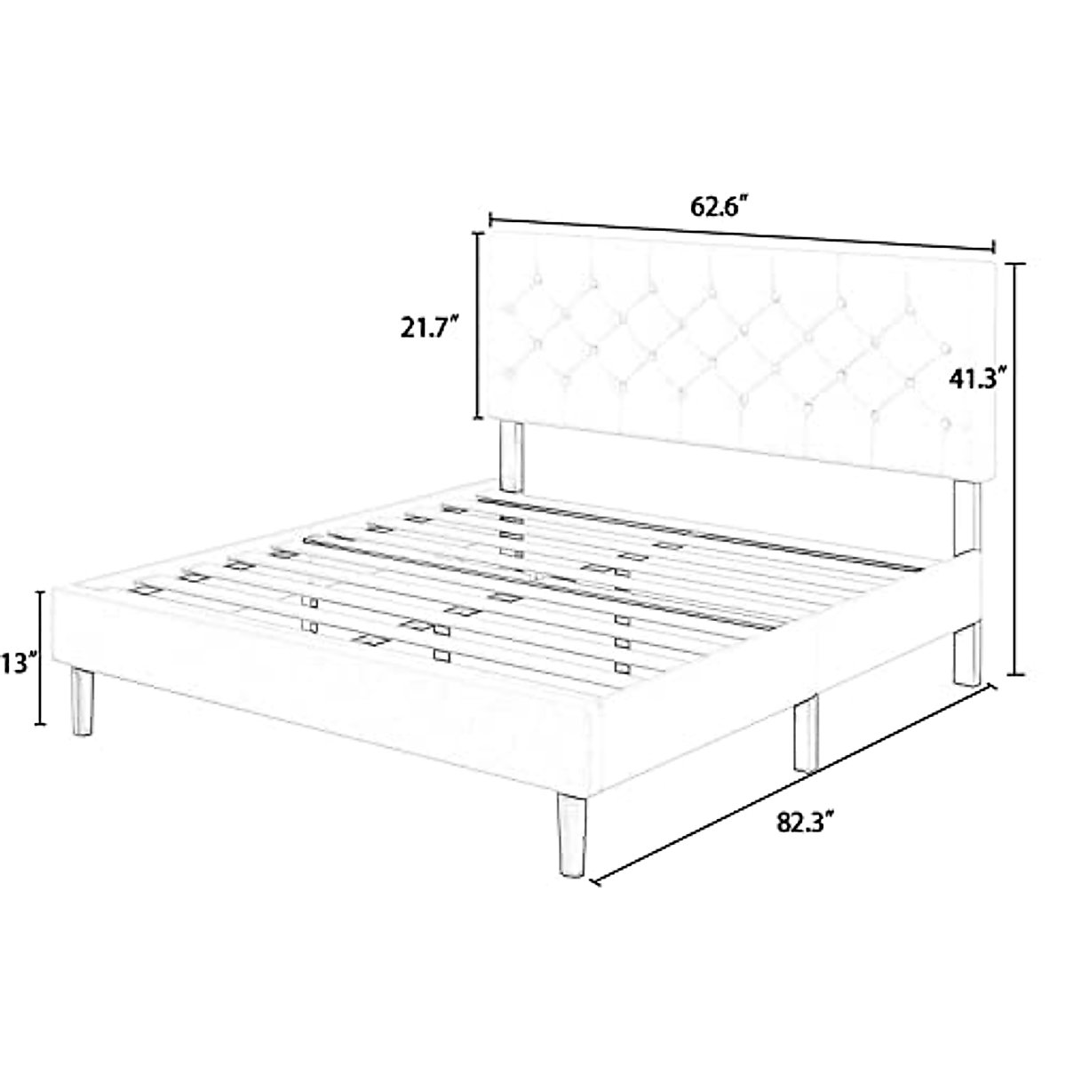 Catrimown Queen Size Upholstered Linen Platform Bed Frame with Button Tufted Headboard, Strong Wood Slat Support, Mattress Foundation, No Box Spring Needed, Easy Assembly, Beige