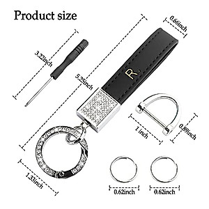 Leather Keychain Bling Keychain for Women Anti-Lost D-Ring Car Keychain Fashion Rhinestone Purse Charms for Handbags (Black)