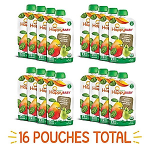 Happy Baby Organics Stage 2 Baby Food, Spinach Mango and Pear, 4 Ounce (Pack of 16)