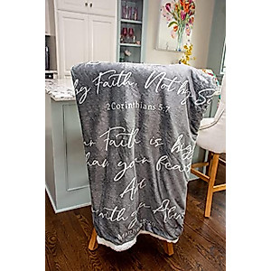 Double Creek Multi Scripture Throw Blanket Ultra Soft Sherpa Microfleece Inspirational Verses Jeremiah 29:11, Corinthians 5:7, Matthew 28:20, Comfort Blanket 50"x 60" Get Well Gift Men Women (Gray)