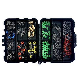 Portable 172Pcs 17 Types Fishing Accessories Jig Hooks Swivels Rings Tool Box