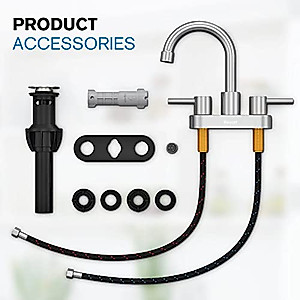 Bathroom Faucets for Sink 3 Hole, Bathroom Sink Faucet, Faucet for Bathroom Sink 4 Inch 2 Handle Centerset, Bathroom Faucet, Lead-Free, Vanity Faucet with Copper Pop Up Drain (Brushed Nickel)