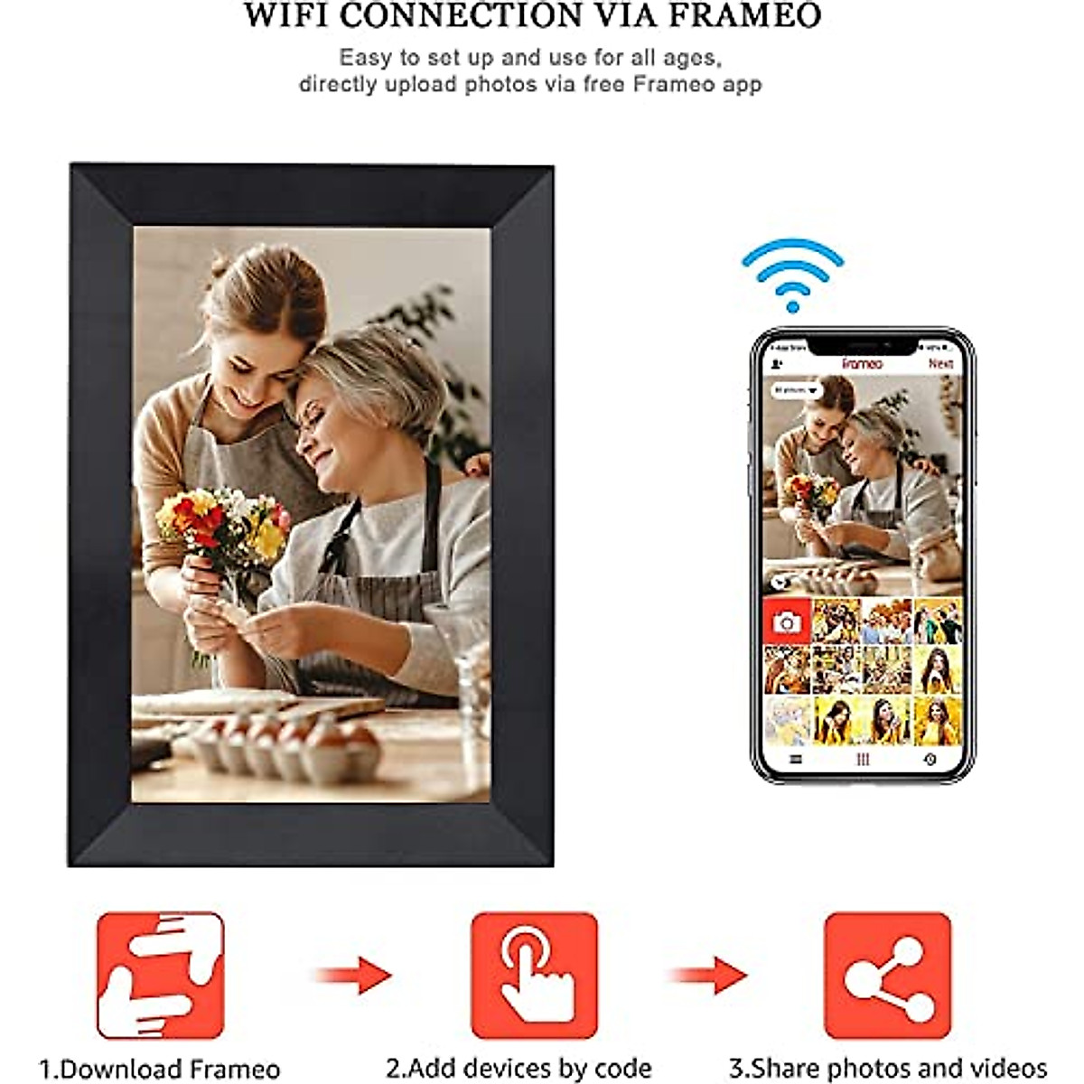 Frameo Digital Photo Frame 10.1 Inch WiFi Digital Picture Frame with 16GB Storage, IPS Touch Screen HD Display, Auto-Rotate, Slideshow, Share Moments via Free APP - Gift for Family and Friends (Black)