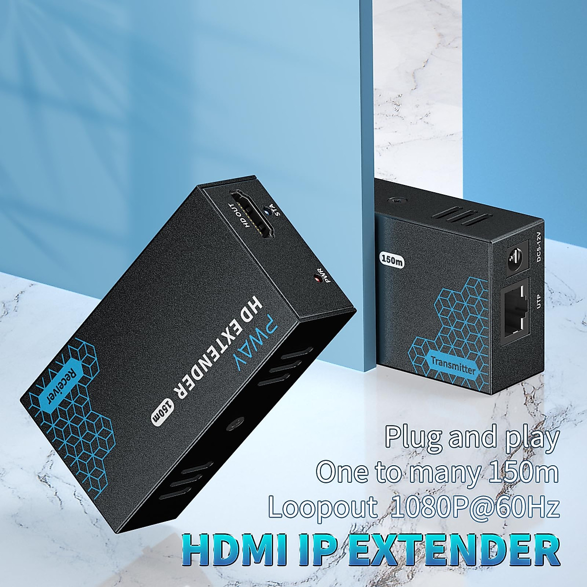 PWAY HDMI Extender 500ft Over Single Cat5e/6, One to Multiple Monitors by Gigabit Ethernet Switch, Full HD 1080P@60Hz Video Extended