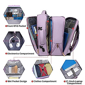 AI EN JIU Travel Backpack for Women Men, 50L Expandable Carry On Backpack 17.3 inch Laptop Backpack with USB Port, Waterproof Business Luggage Traveling Backpack with 3 Mesh Bags & 1 Shoe Bag, Purple