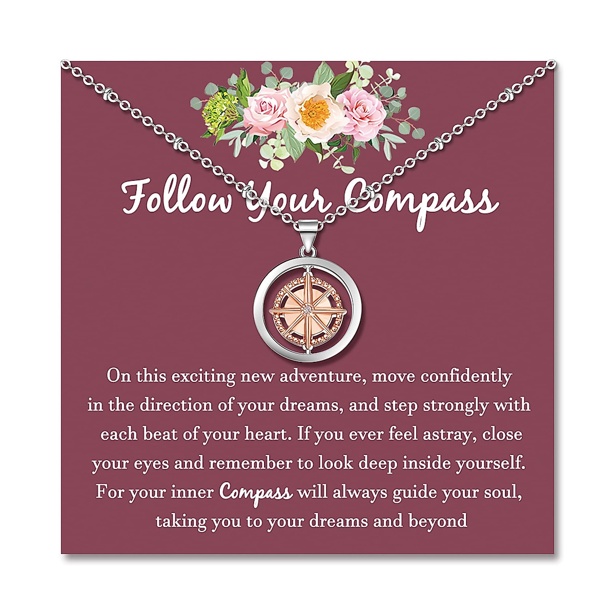 Shonyin Rotate Compass Necklace for Women Coworker Leaving Gifts for Women Graduation 2024 Birthday Travel Inspirational Retirement Goodbye New Job Jewelry Gifts sobriety gifts for women
