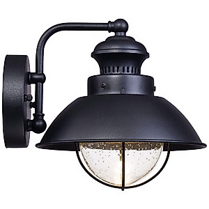 John Timberland Fordham Farmhouse Rustic Industrial Outdoor Wall Light Fixture LED Black Metal 8" Seedy Glass Sconce Exterior House Barn Porch Patio Outside Deck Garage Front Door Garden Home