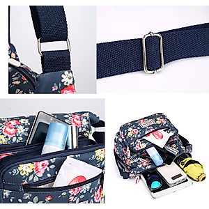 Casual Nylon Floral Shoulder Bag For Women Crossbody Bag Messenger Bags Travel Handbags With Adjustable Strap Waterproof (blue rose)