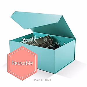 PACKHOME Gift Box 9x6.5x3.8 Inches, Bridesmaid Box, Rectangle Collapsible Box with Magnetic Lid for Gift Packaging (Matte Turquoise, Grain Texture)