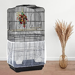 2 Pieces Large Adjustable Bird Cage Cover Seed Feather Catcher Birdcage Nylon Mesh Net Cover Soft Skirt Guard for Parakeet Macaw African Round Square Cage (61 x 10 Inch in Circumference and Width)