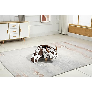 Home 2 Office Cow Ottoman for Kids' Bedroom, Playroom, Nursery, and Living Room, Animal Ottoman with Storage, Footstool for Kids, Brown Cow Print