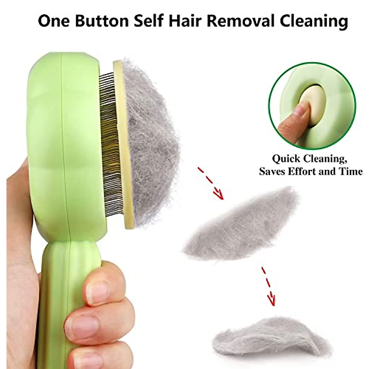 AESALUTOY Cat Brush for Shedding Indoor Cats - Cat Hair Brush for Deshedding Long Haired Cats, Self Cleaning Cat Grooming Brush, Slicker Brush for Cats, Kitten and Short Haired Dogs, Cat Fur Comb Brush with Two Cat Hair Combs(Green)