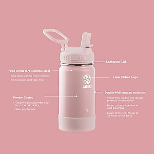 Takeya Actives Kids Insulated Stainless Steel Water Bottle with Straw Lid, 14 Ounce, New Day Blue